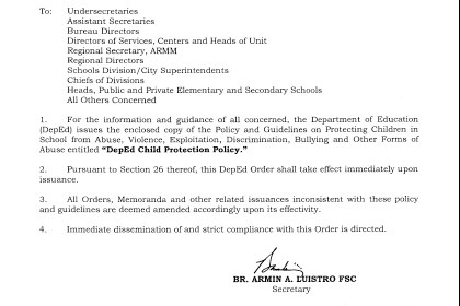 Policy and Guidelines on Protecting Children in School from Abuse ...