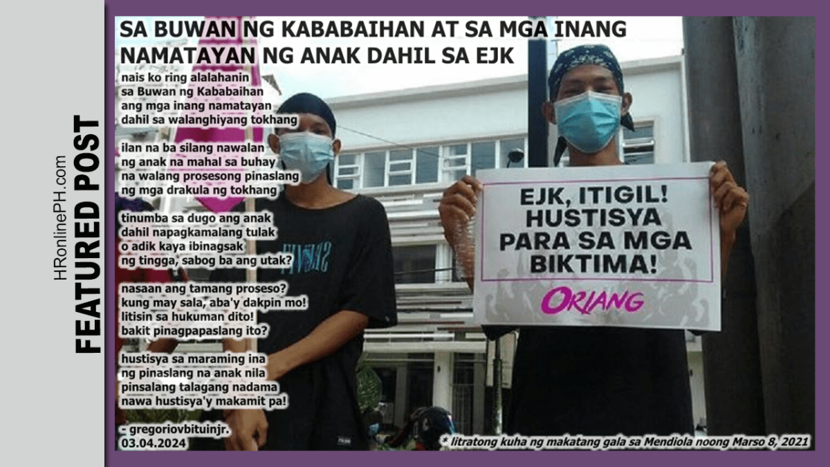 [Tula] SA BUWAN NG KABABAIHAN AT SA MGA INANG NAMATAYAN NG ANAK DAHIL ...