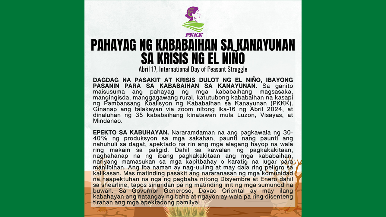 [Statement] PAHAYAG NG KABABAIHAN SA KANAYUNAN SA KANAYUNAN SA KRISIS ...