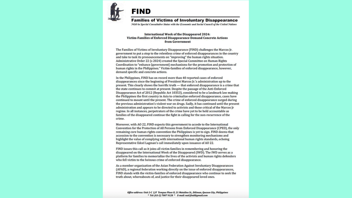 [Statement] International Week of the Disappeared 2024: Victim-Families ...